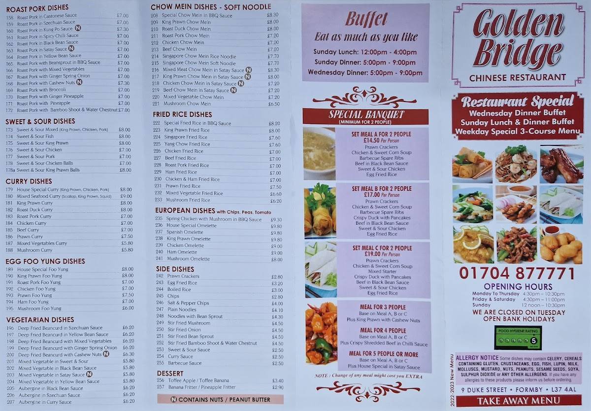 Menu at Golden Bridge restaurant, Liverpool, 9 Duke St