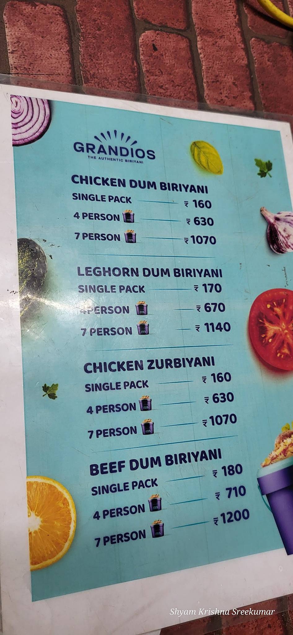 Menu at Grandios Biriyani, Thiruvananthapuram