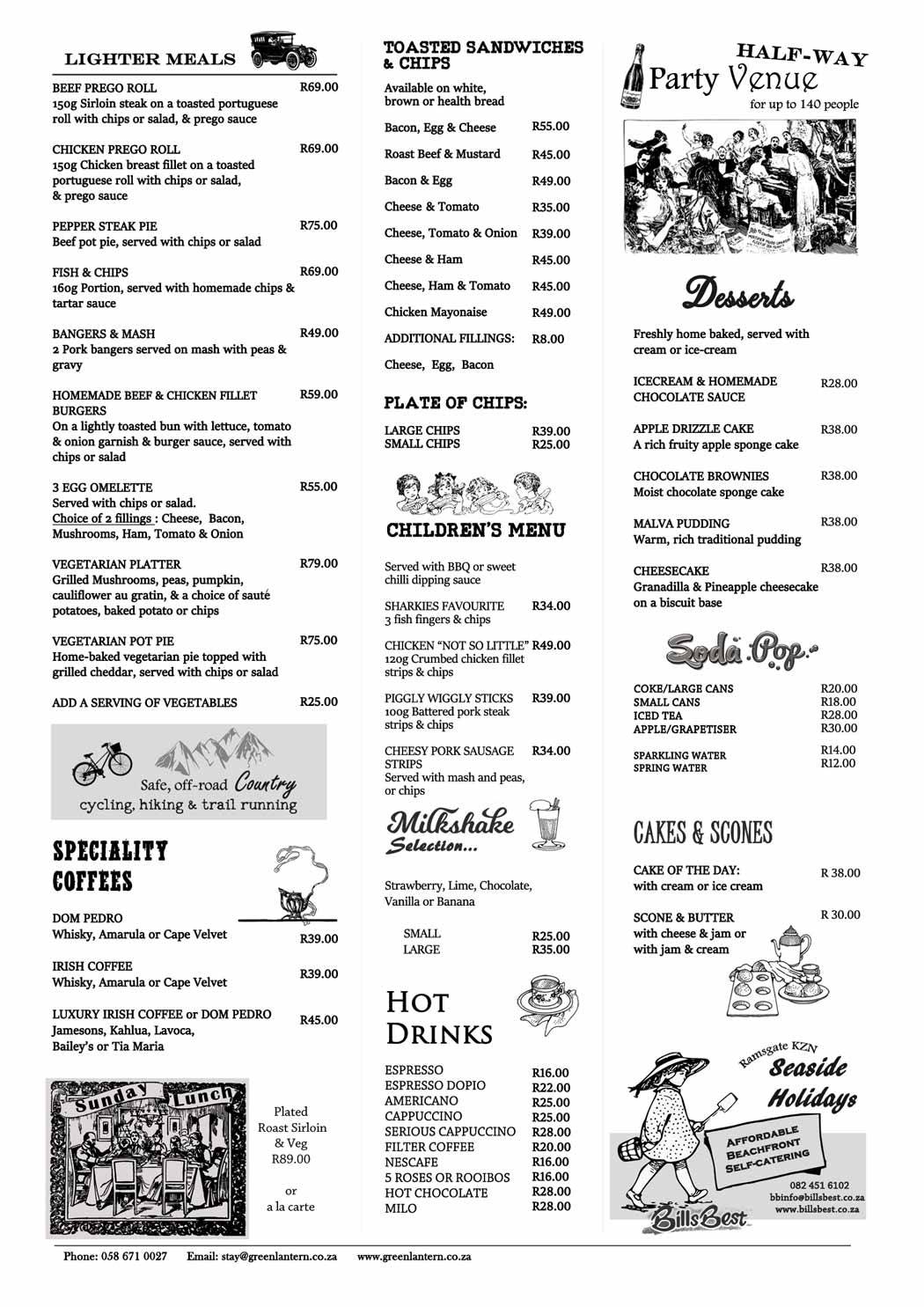 Menu at Green Lantern Inn Rendezvous Restaurant, Van Reenen