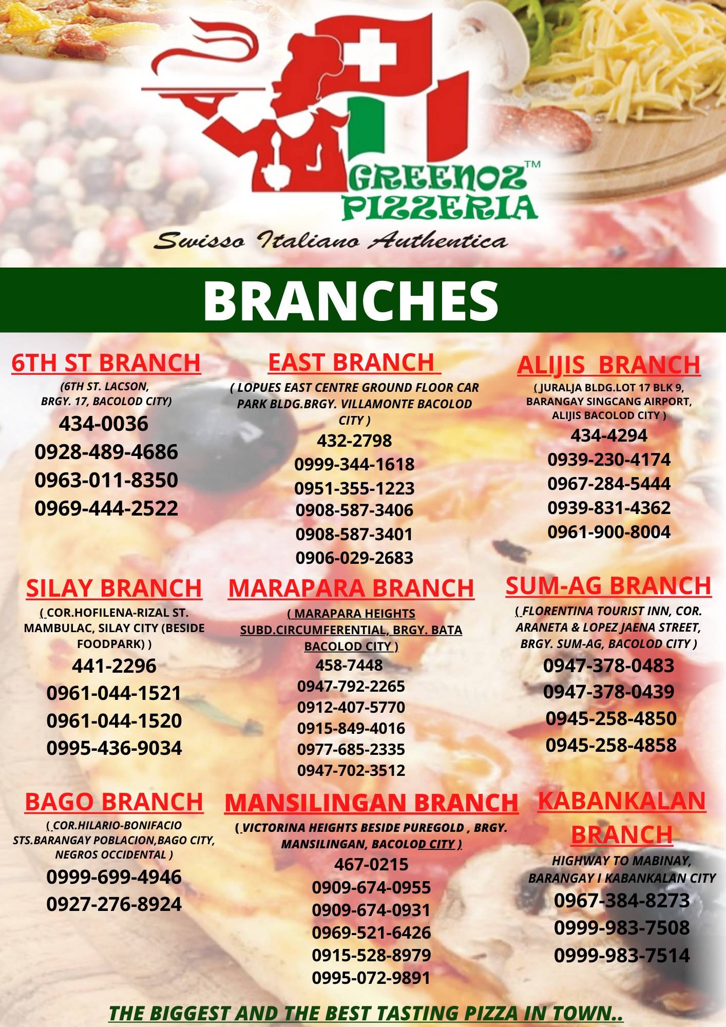 Carta de Greenoz Pizzeria & Restorante, Bacolod, MXWM+FRM