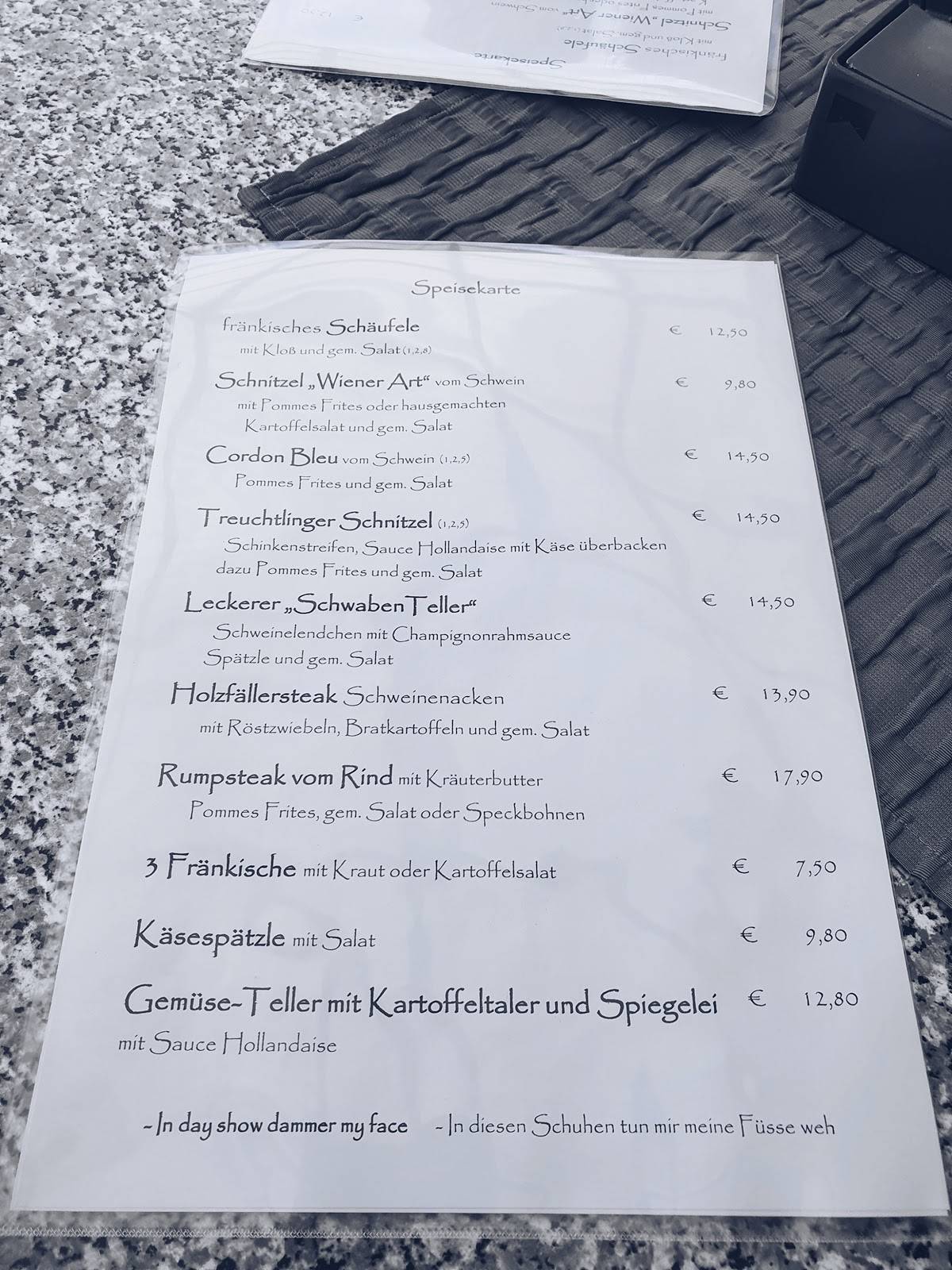 Speisekarte von Grüner Baum restaurant, Treuchtlingen