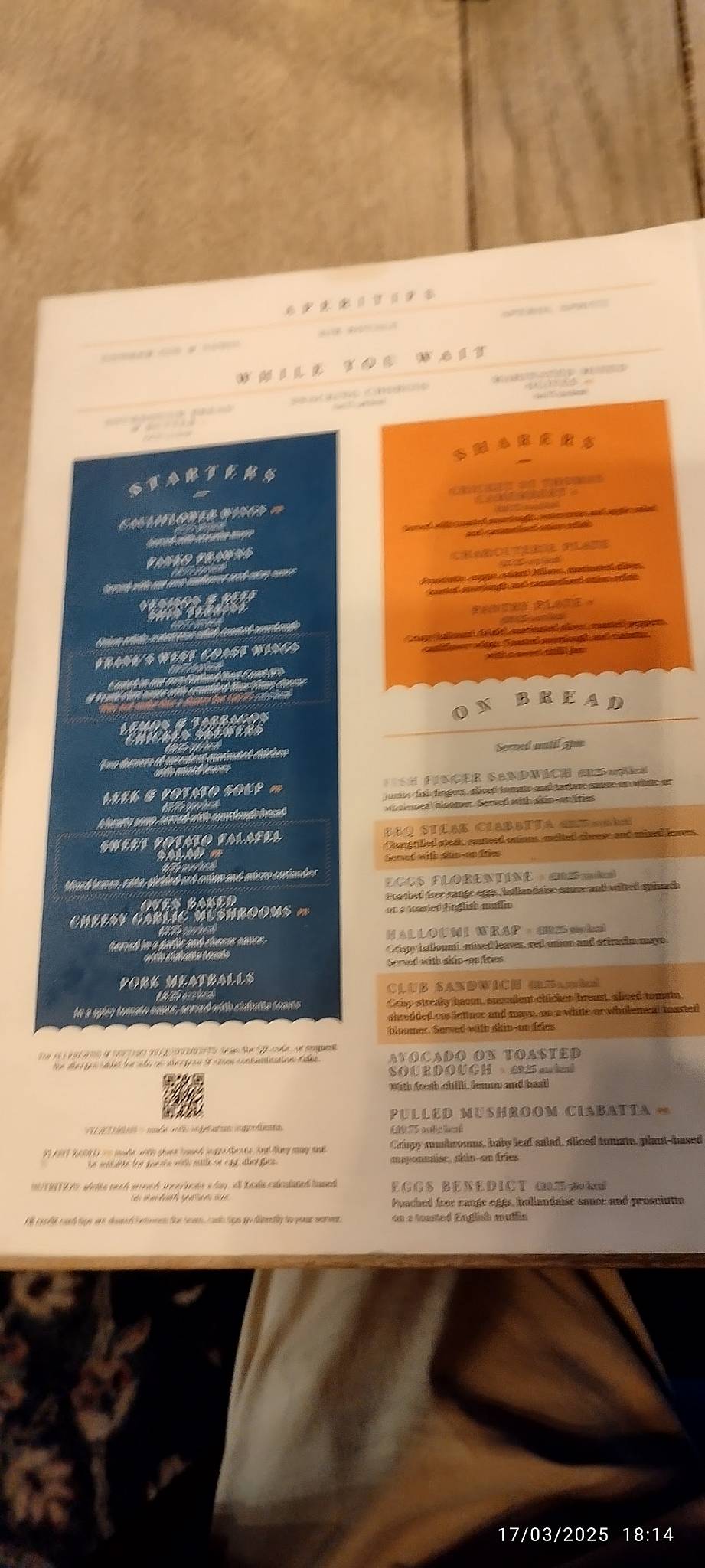 Menu at Hall & Woodhouse Taplow restaurant, Maidenhead