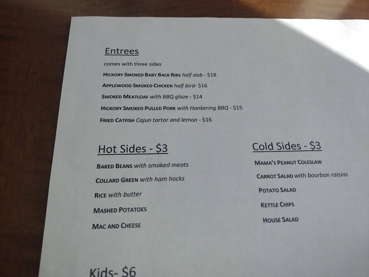 Menu at Hankering Southern Kitchen restaurant, Aurora