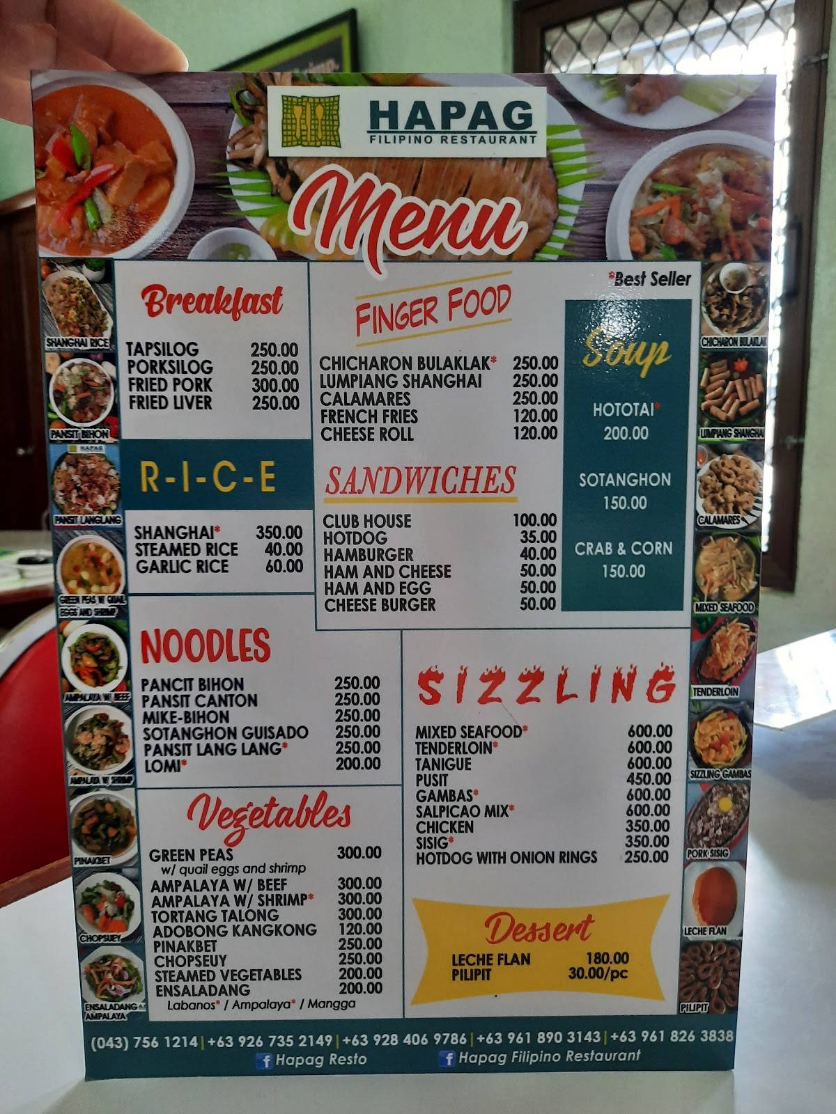 Menu at Hapag Filipino Restaurant, Lipa, X528+96G