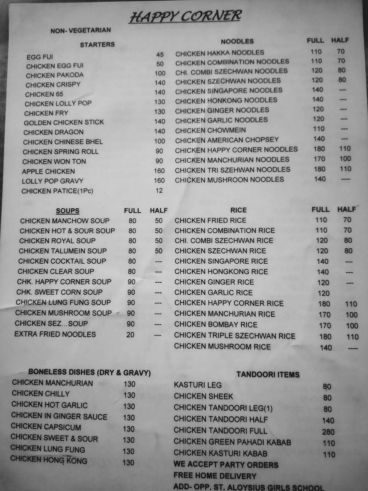 Menu at Happy Corner Chinese, Mulgaon, Papdi Tamtalao Road Opposite St ...