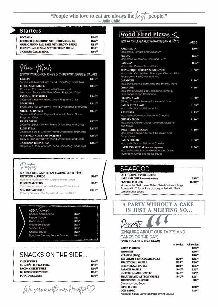 Menu at Hartland Restaurant, Bethal