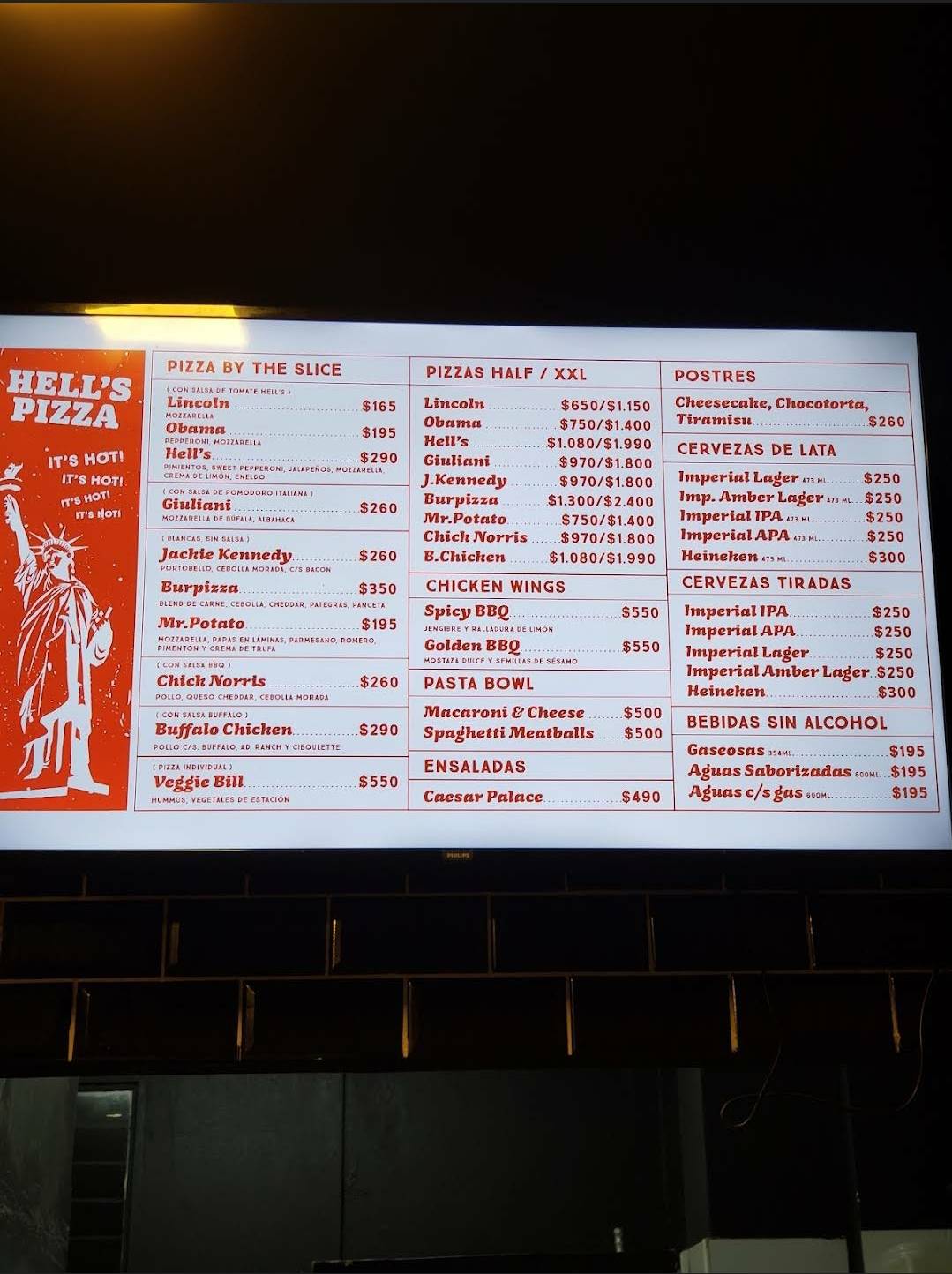 Carta del restaurante Hell’s Pizza, Martínez