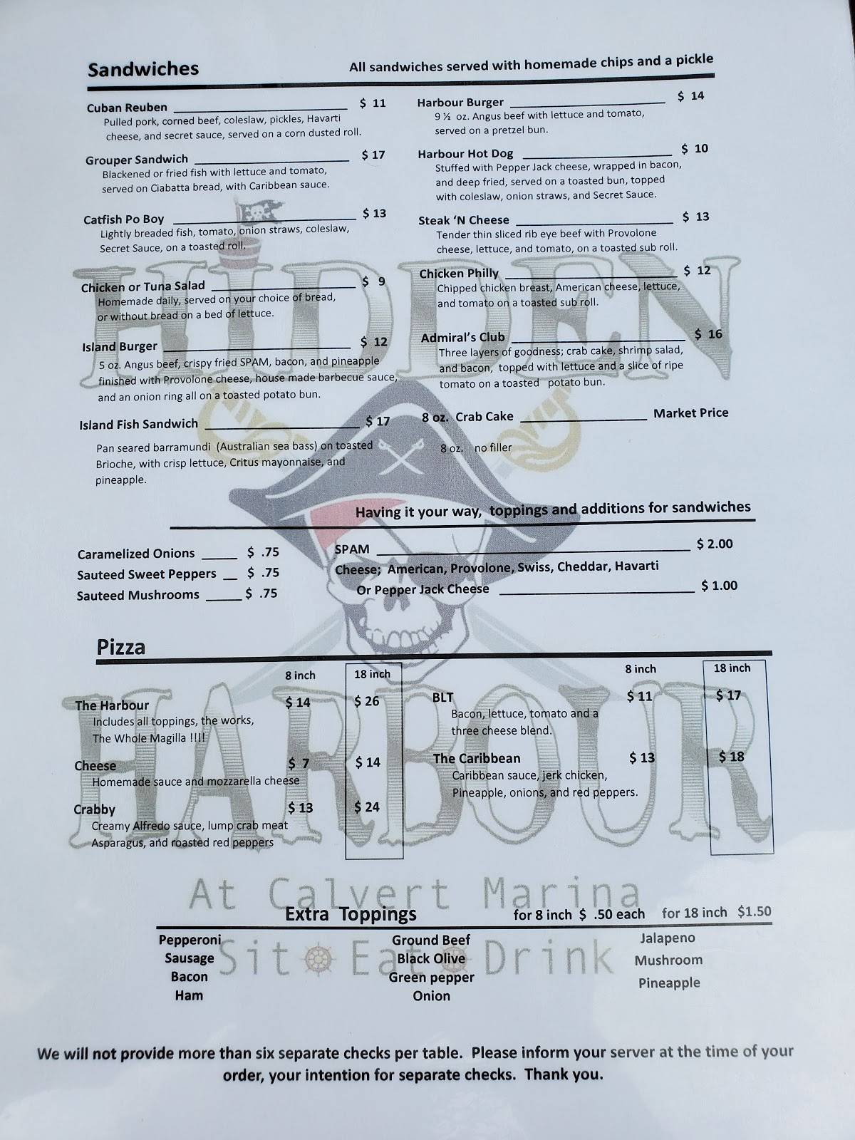 Menu at Hidden Harbour restaurant, Solomons