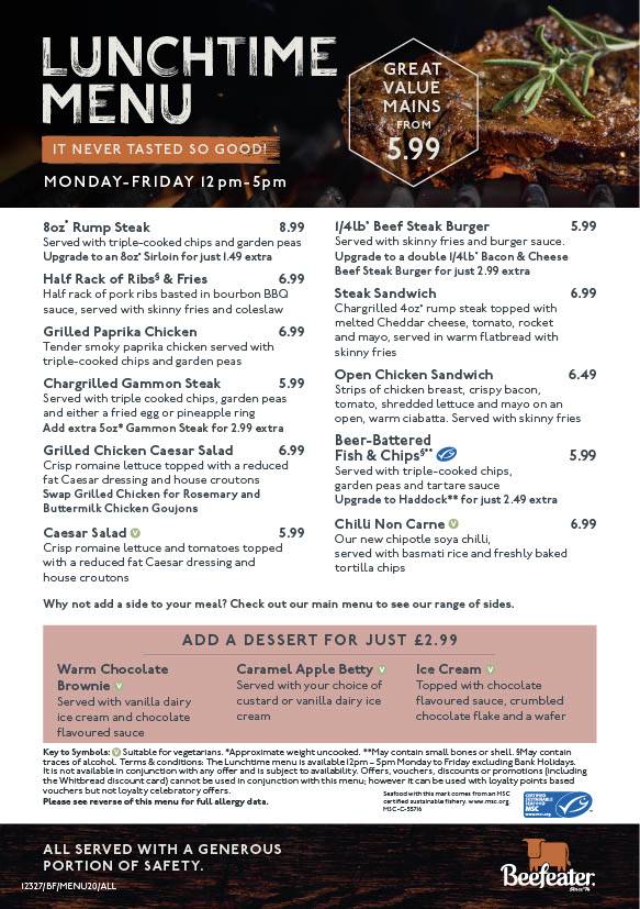 Menu at Hilden Manor Beefeater pub & bar, Tonbridge