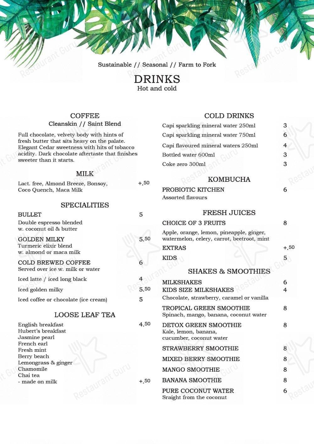 Menu at House of Hubert cafe, Tugun