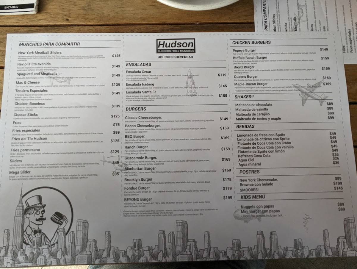 Carta del restaurante Hudson burgers - Solesta, Heroica Puebla del Zaragoza
