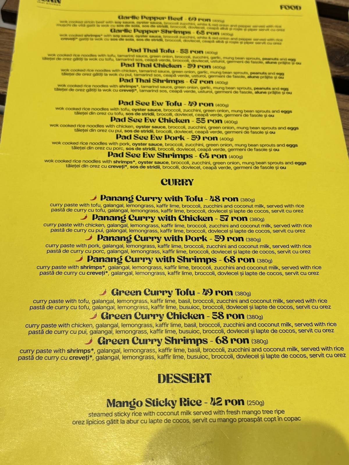 Menu at ISAN Thai Kitchen, Bucharest