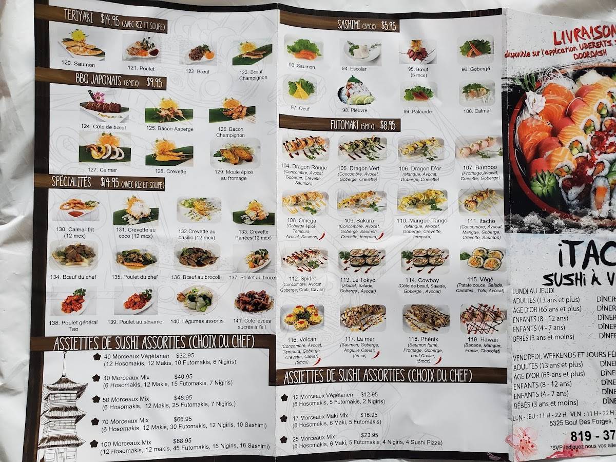 Menu au ITACHO SUSHI À VOLONTÉ restaurant, Trois-Rivières