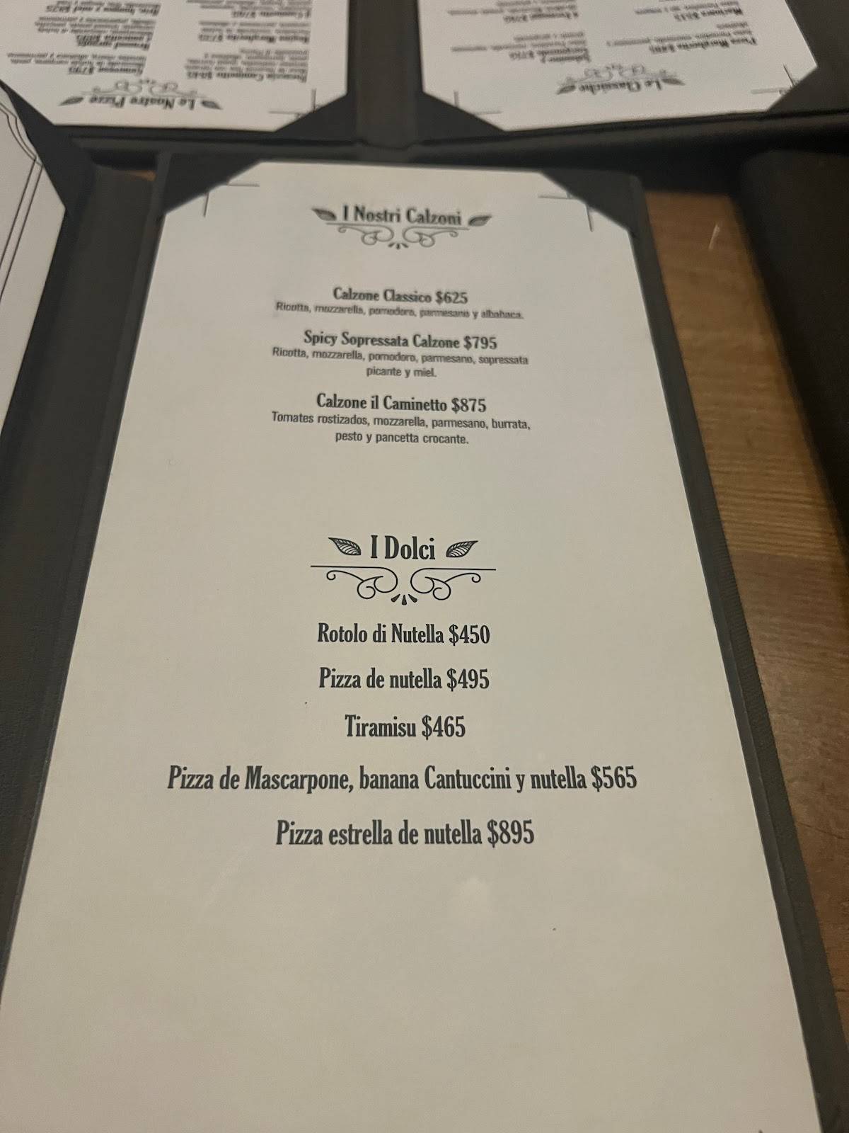 Menu at Il Caminetto restaurant, Santo Domingo, Av Ing Roberto Pastoriza