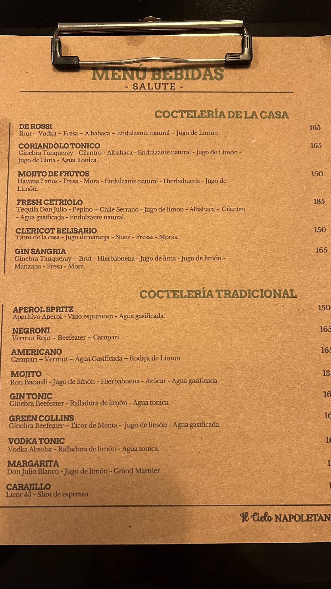 Carta del restaurante Il Cielo Napoletano Pizza & Pasta, Mazatlán
