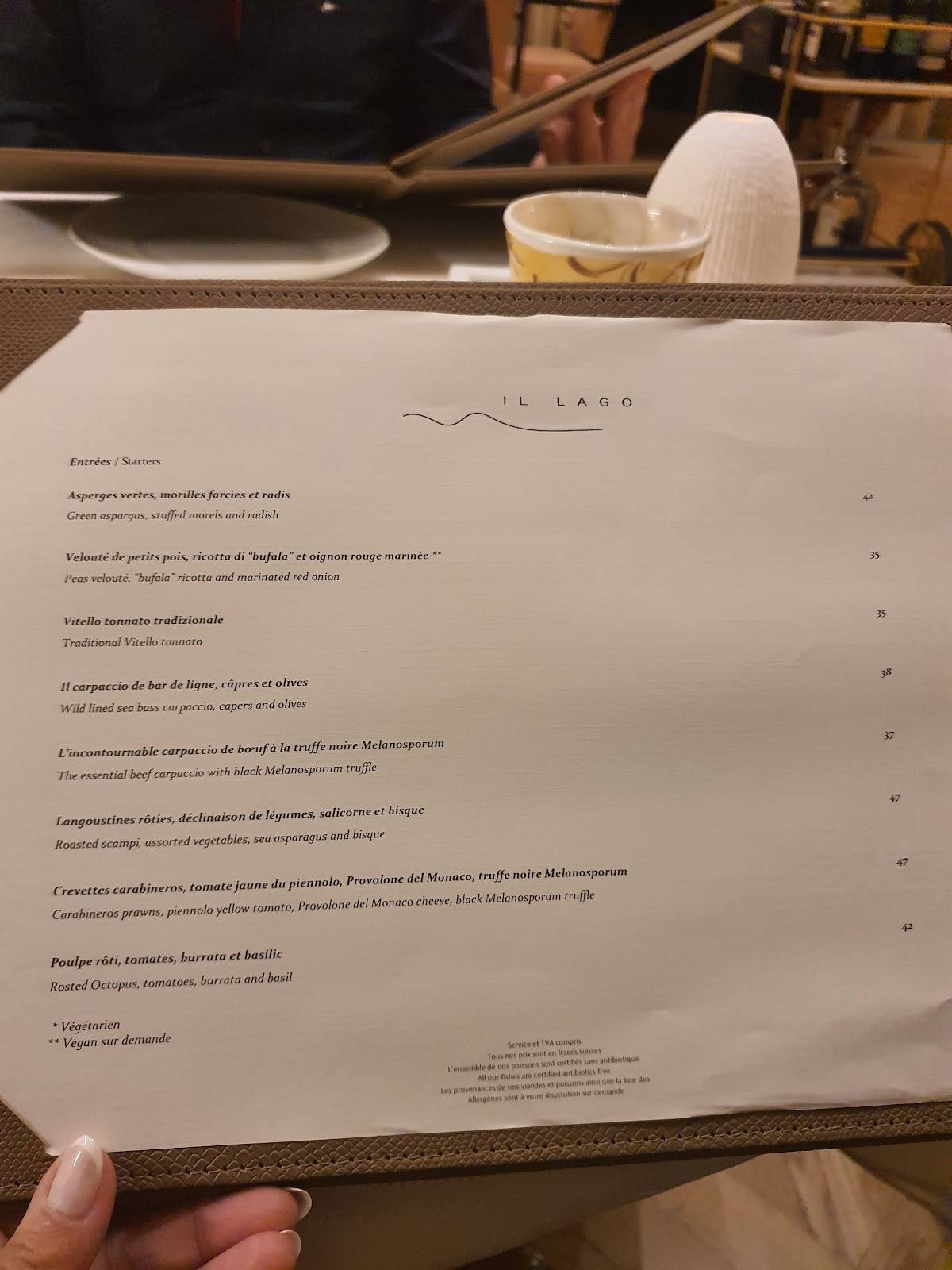 Menu da Il Lago, Ginevra