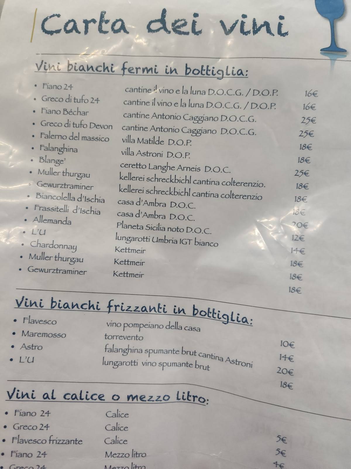 Menu da Il Miracolo dei Pesci ristorante, Napoli