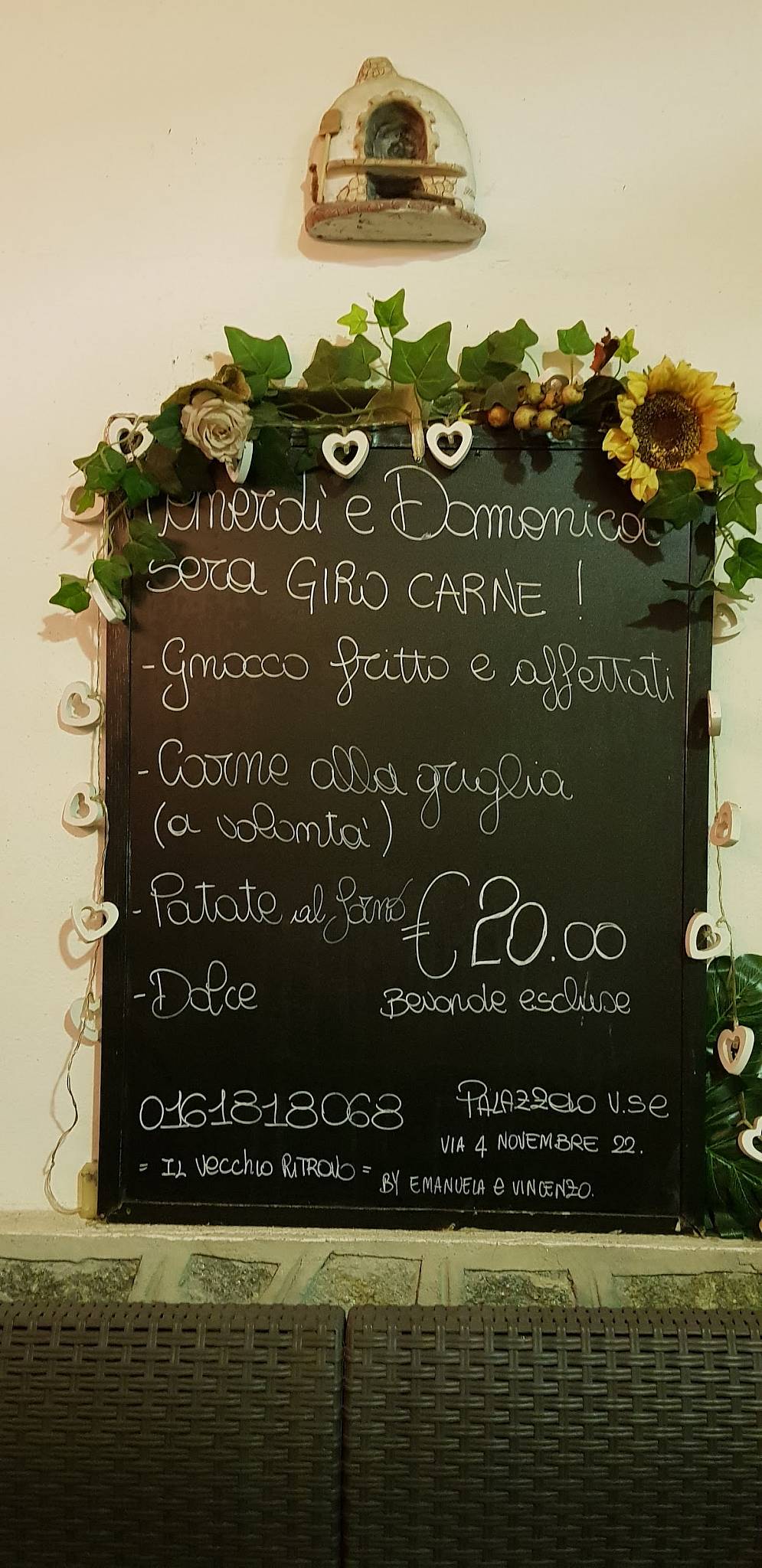 Menu da Il Vecchio Ritrovo ristorante, Palazzolo Vercellese
