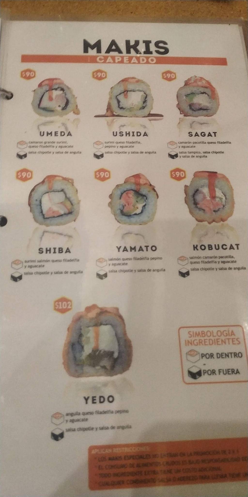 Carta del restaurante Sushi-inari, San Luis Potosi, Av Himno Nacional 4175C