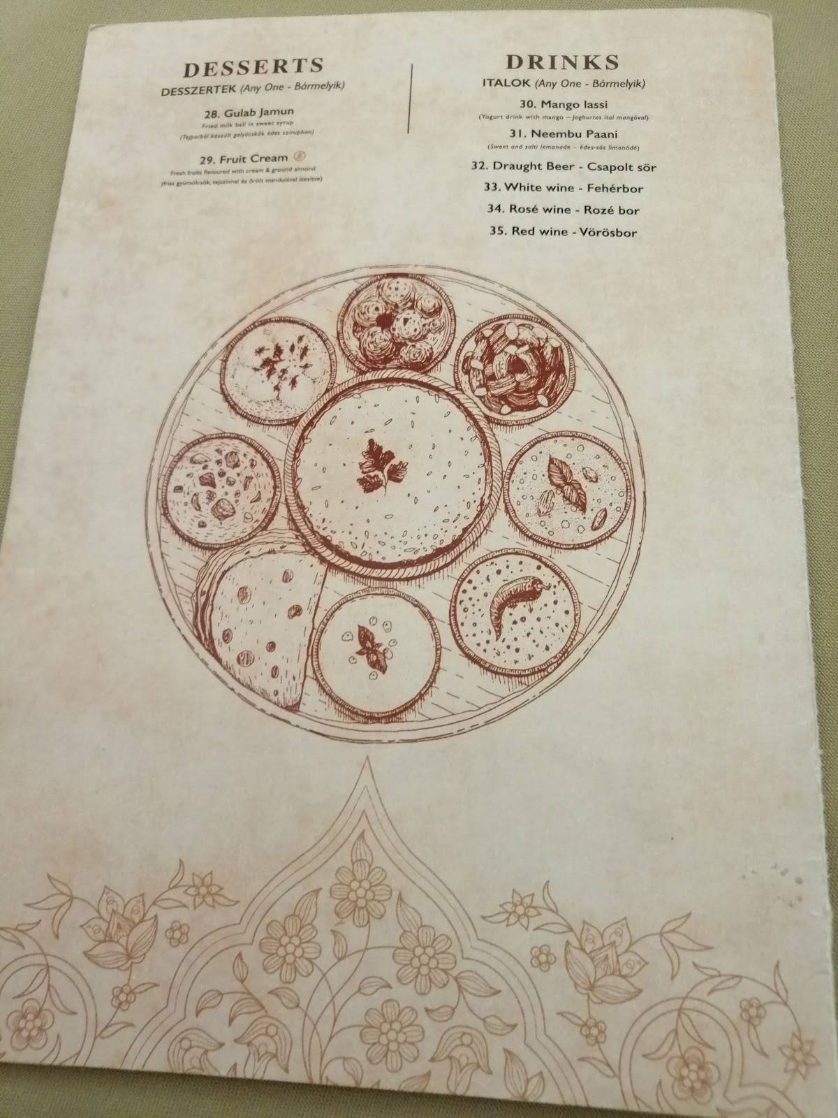 Carta de Indian Palate - Indian Restaurant in Budapest, Budapest