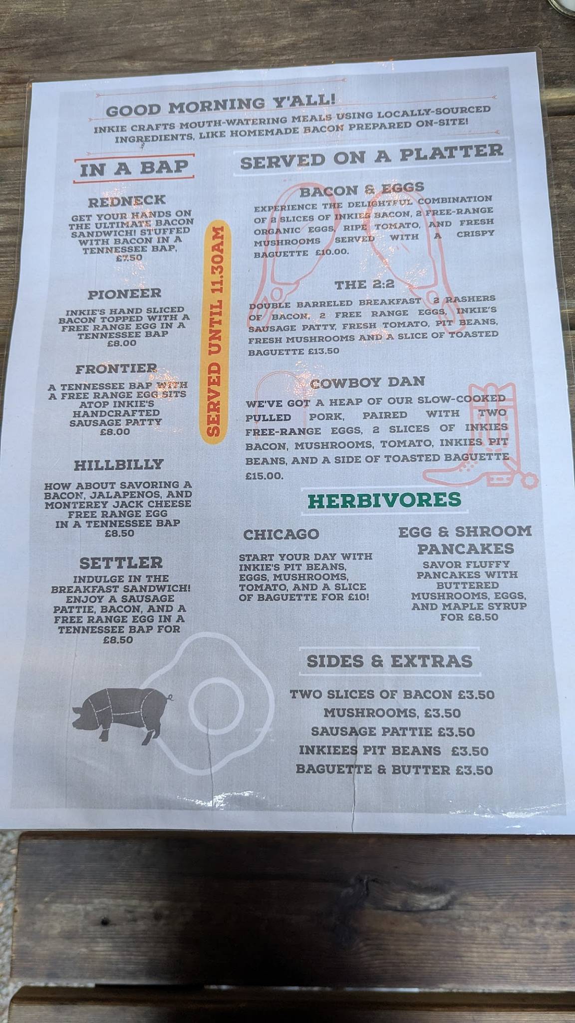 Menu at Inkie's Smokehouse restaurant, Liskeard