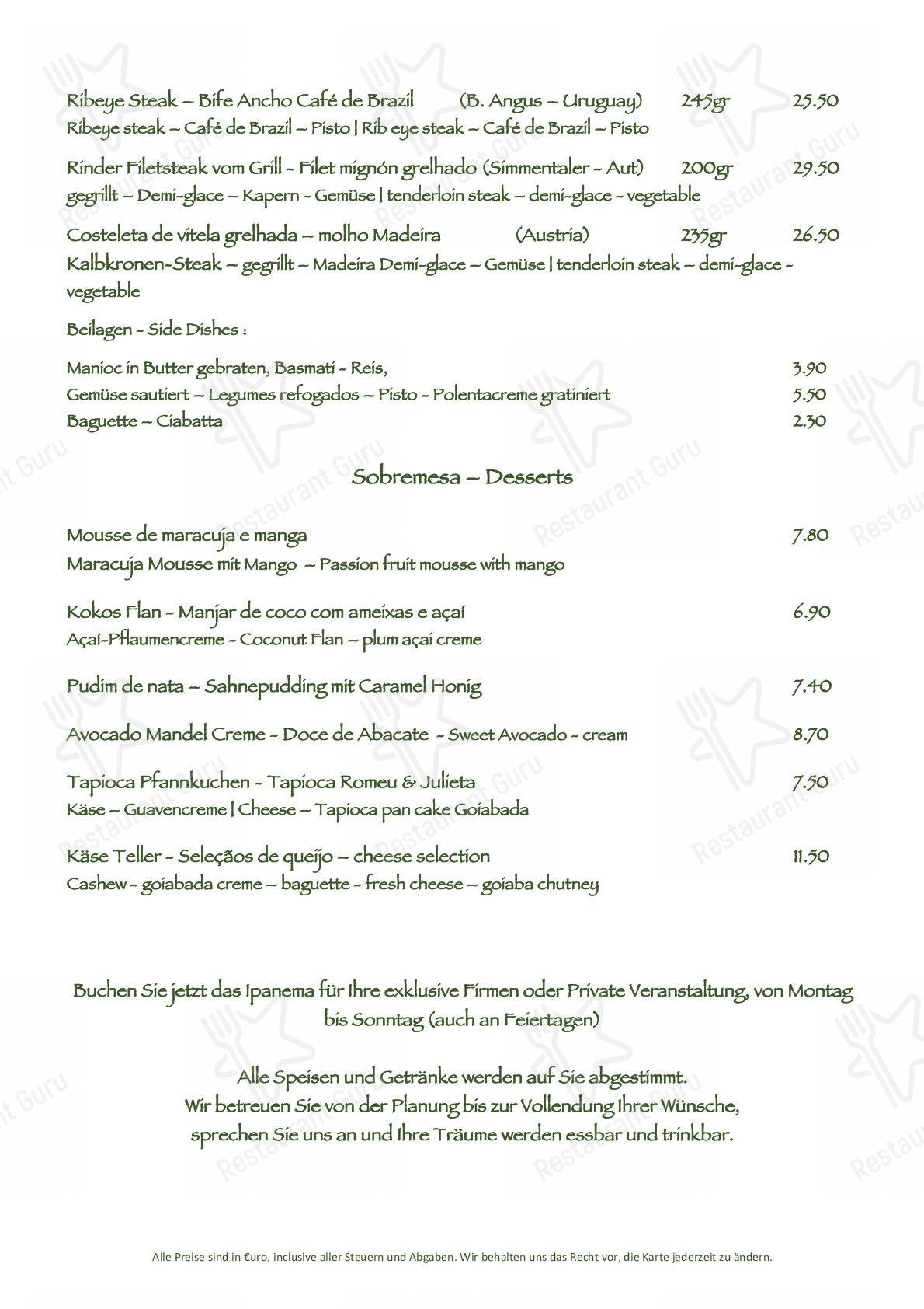 Menu au Ipanema Wien - The Brazilian Restaurant, Vienne