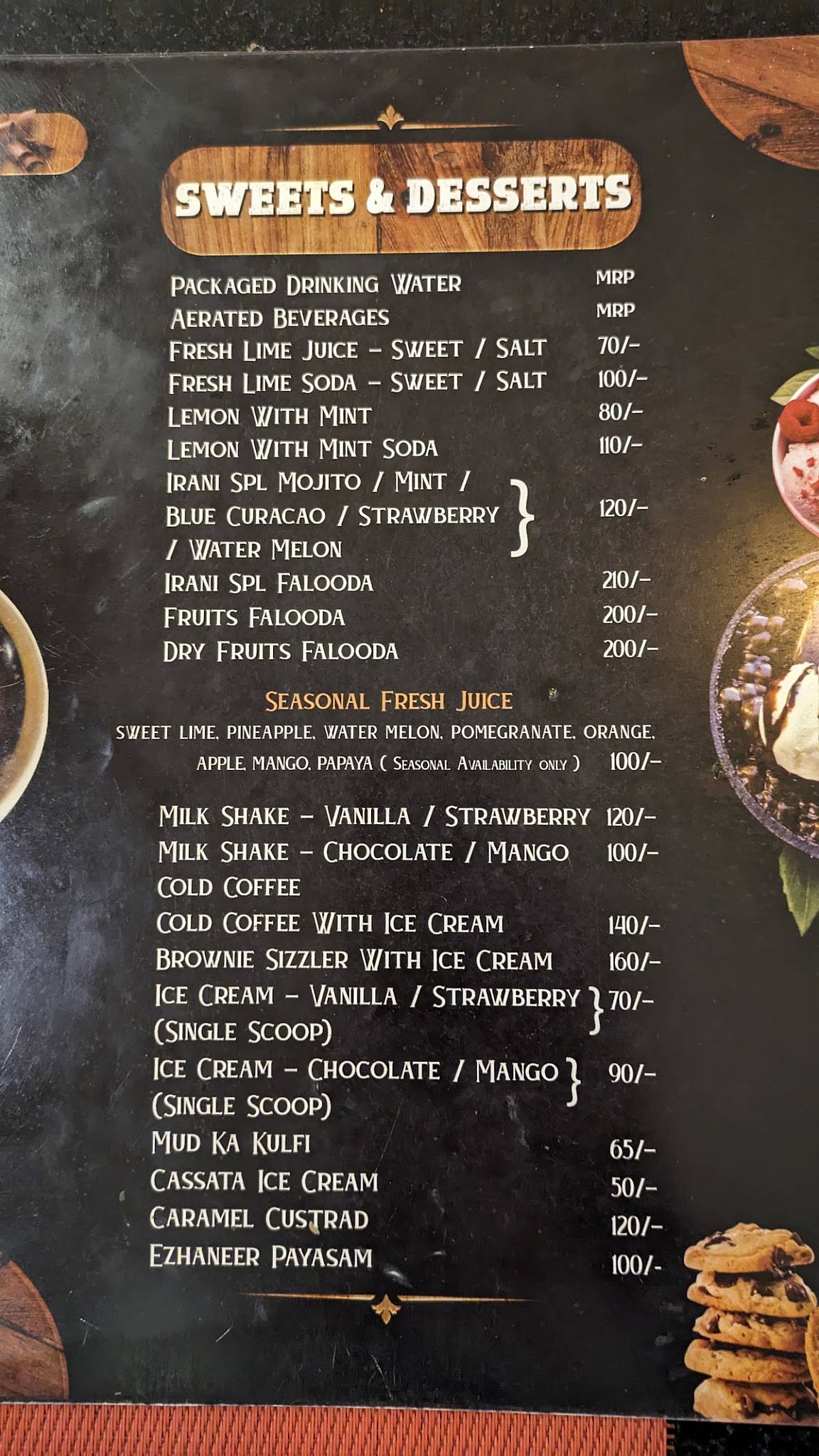 Menu at Iranian Restaurant, Tirunelveli