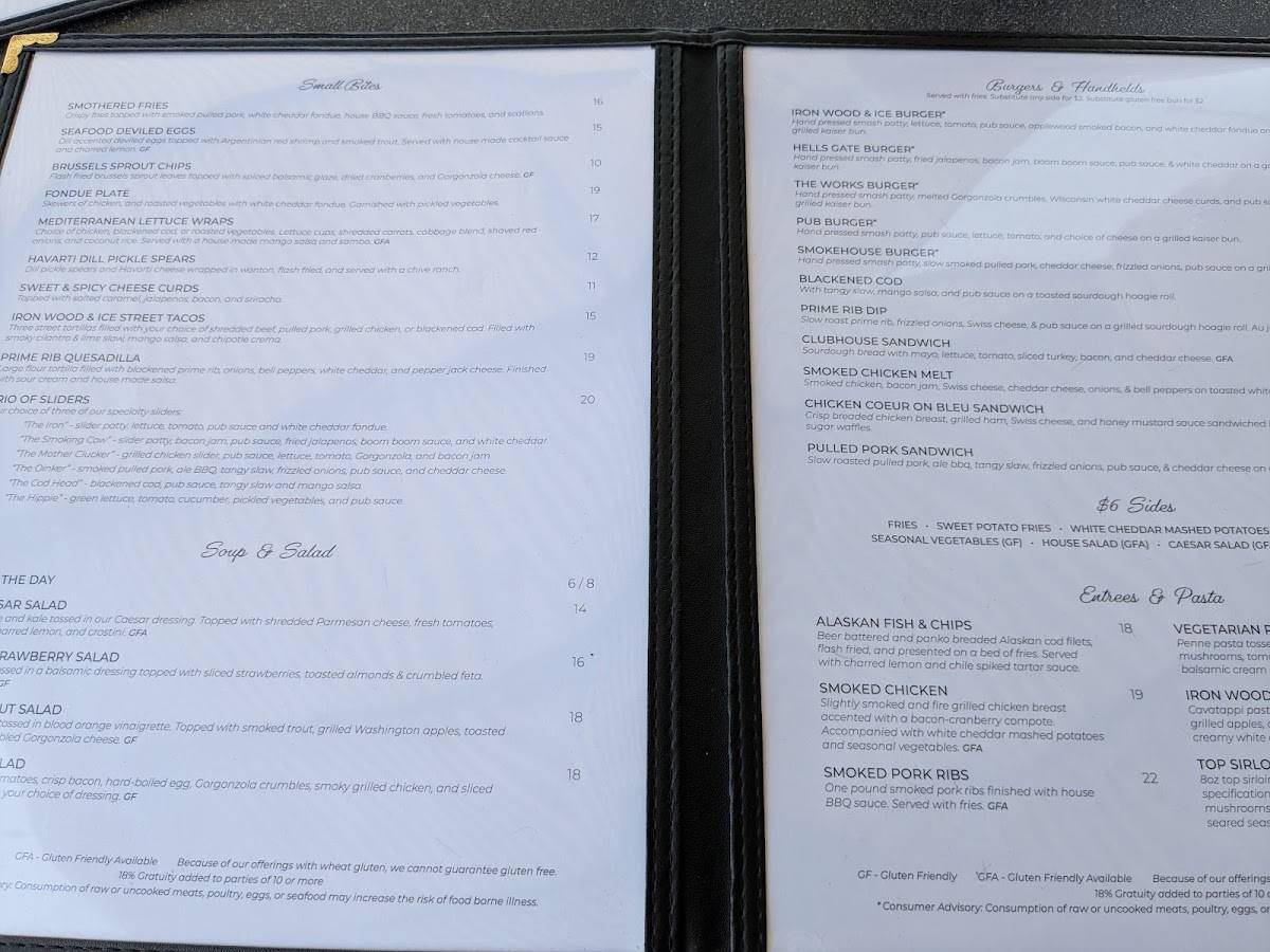 Menu at Iron, Wood & Ice Urban Kitchen & Bar, Post Falls