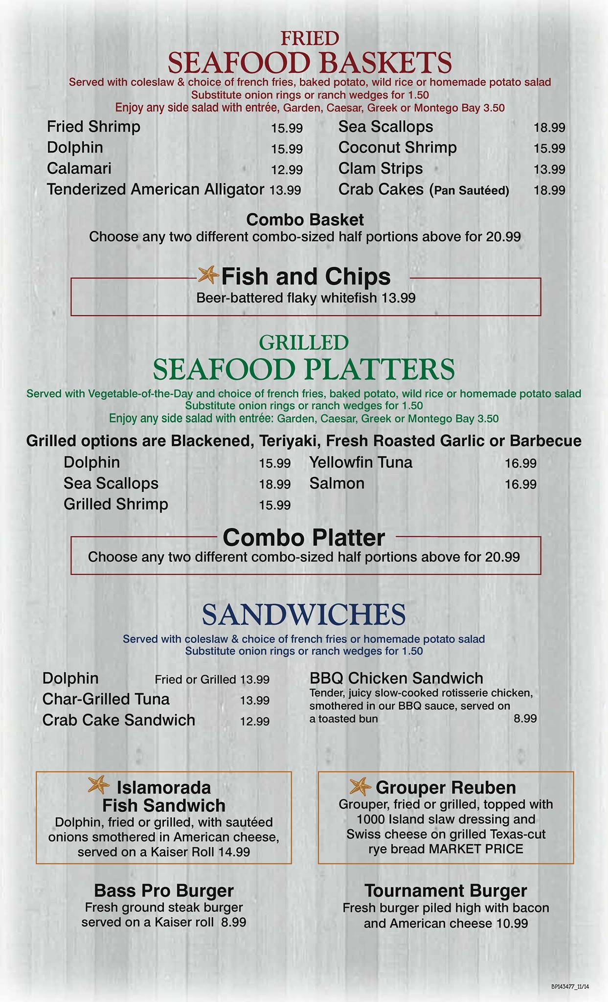 Menu at Islamorada Fish Company restaurant, Fort Myers