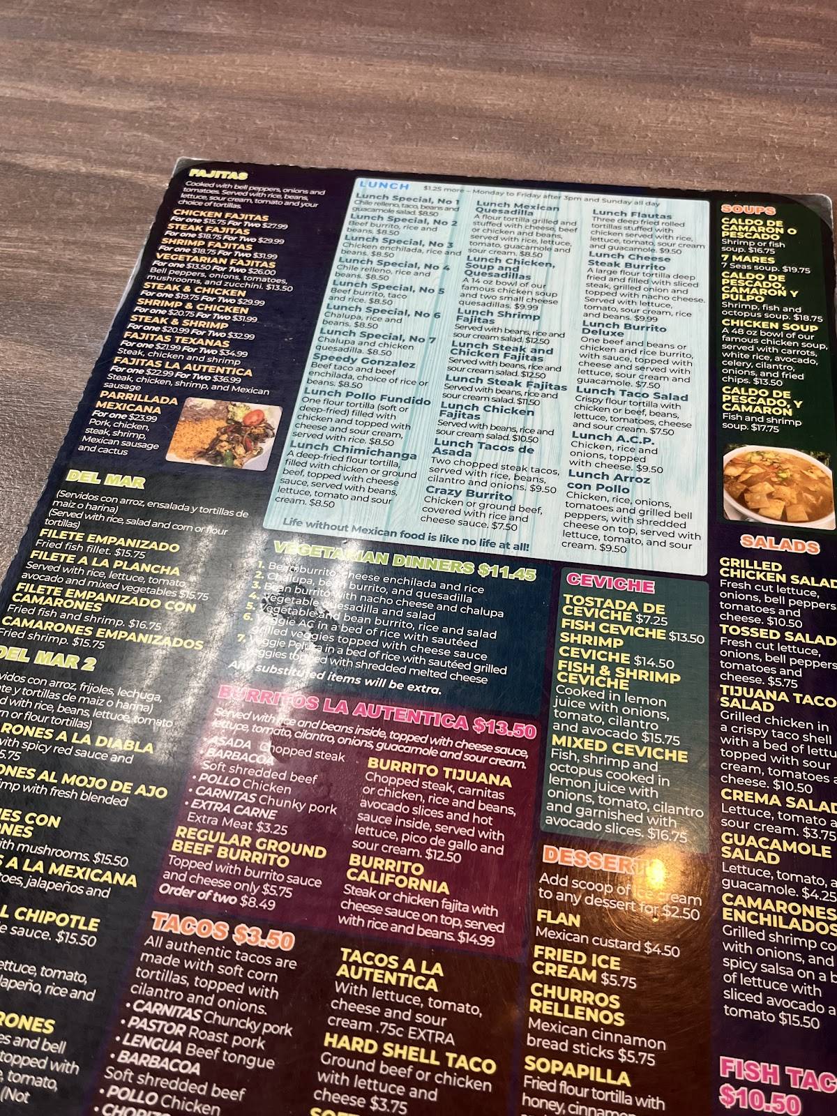 Menu at Izcalli Mexican Restaurant, Matthews
