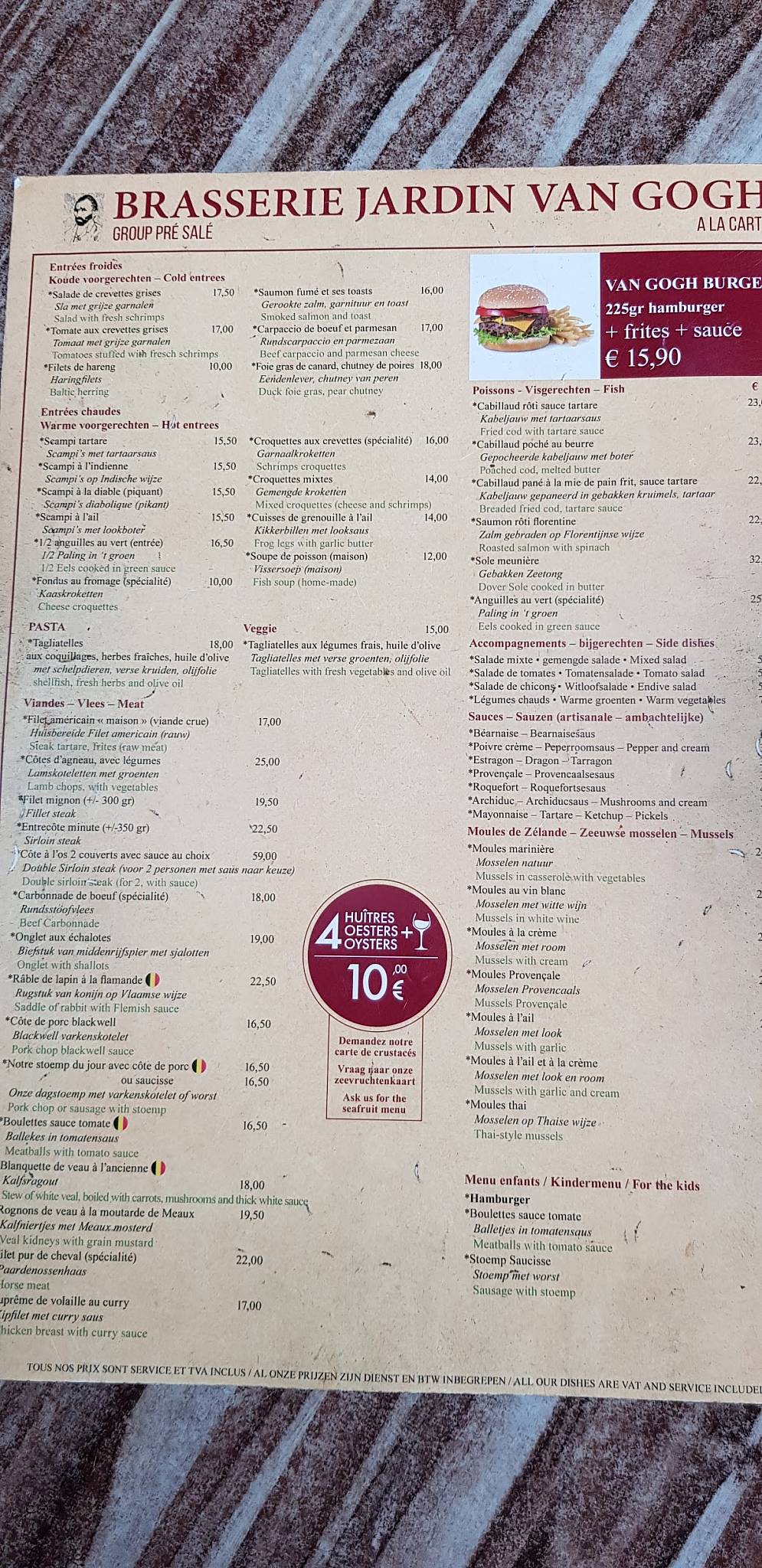 Menu at Jardin Van Gogh, Brussels, Pl. Sainte-Catherine 5/7