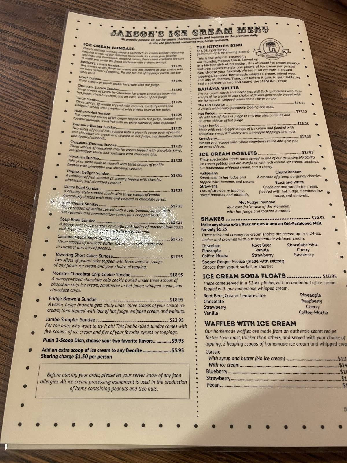 Menu at Jaxson's Ice Cream Parlor & Restaurant, Dania Beach