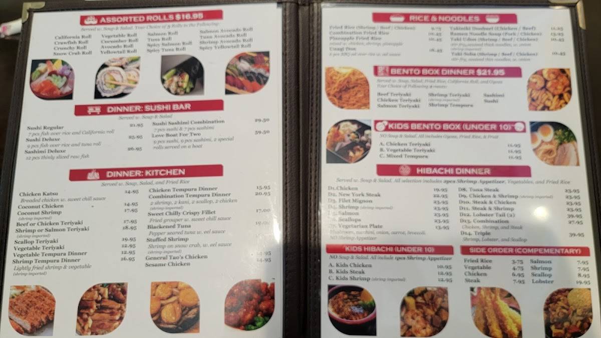 Menu at Jinsan Sushi restaurant, Galliano