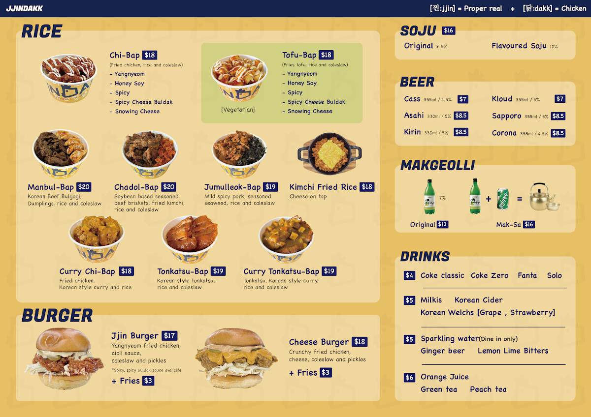 Menu at Jjindakk Korean Fried chicken & Beer restaurant, Hamilton