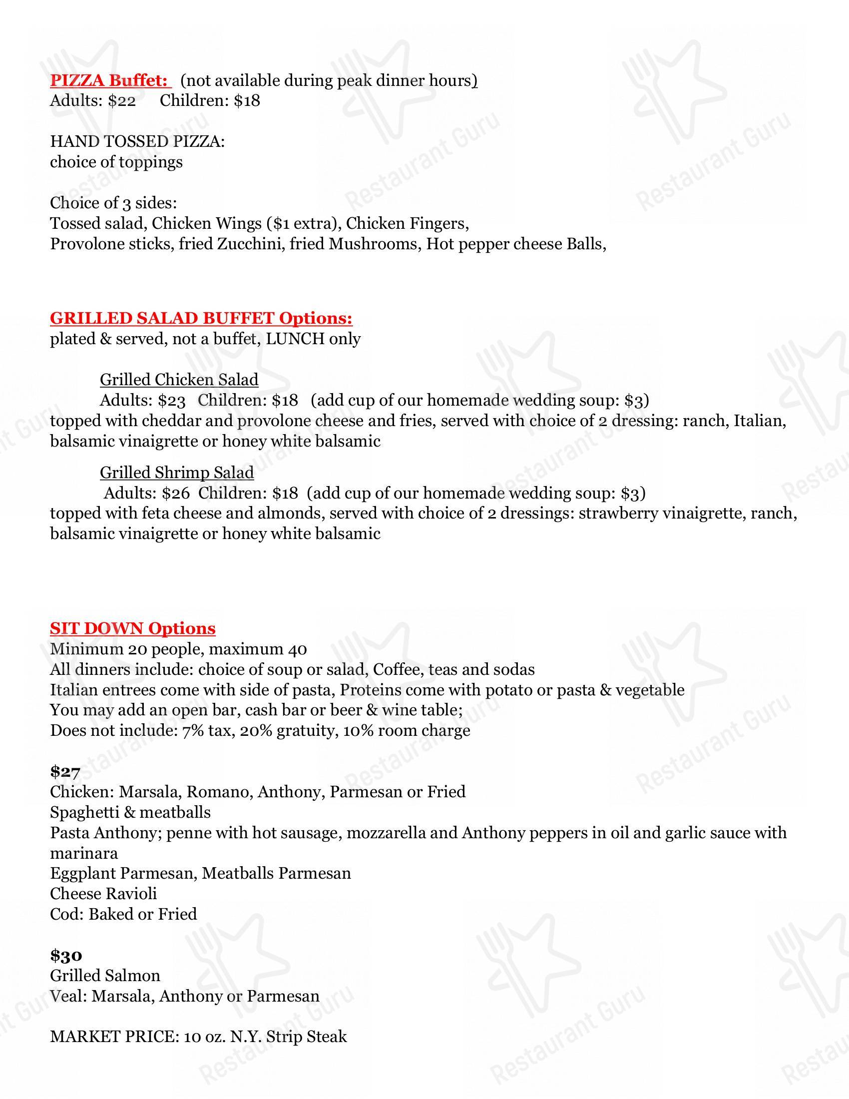 Menu at John Anthony's Restaurant and Lounge, Plum