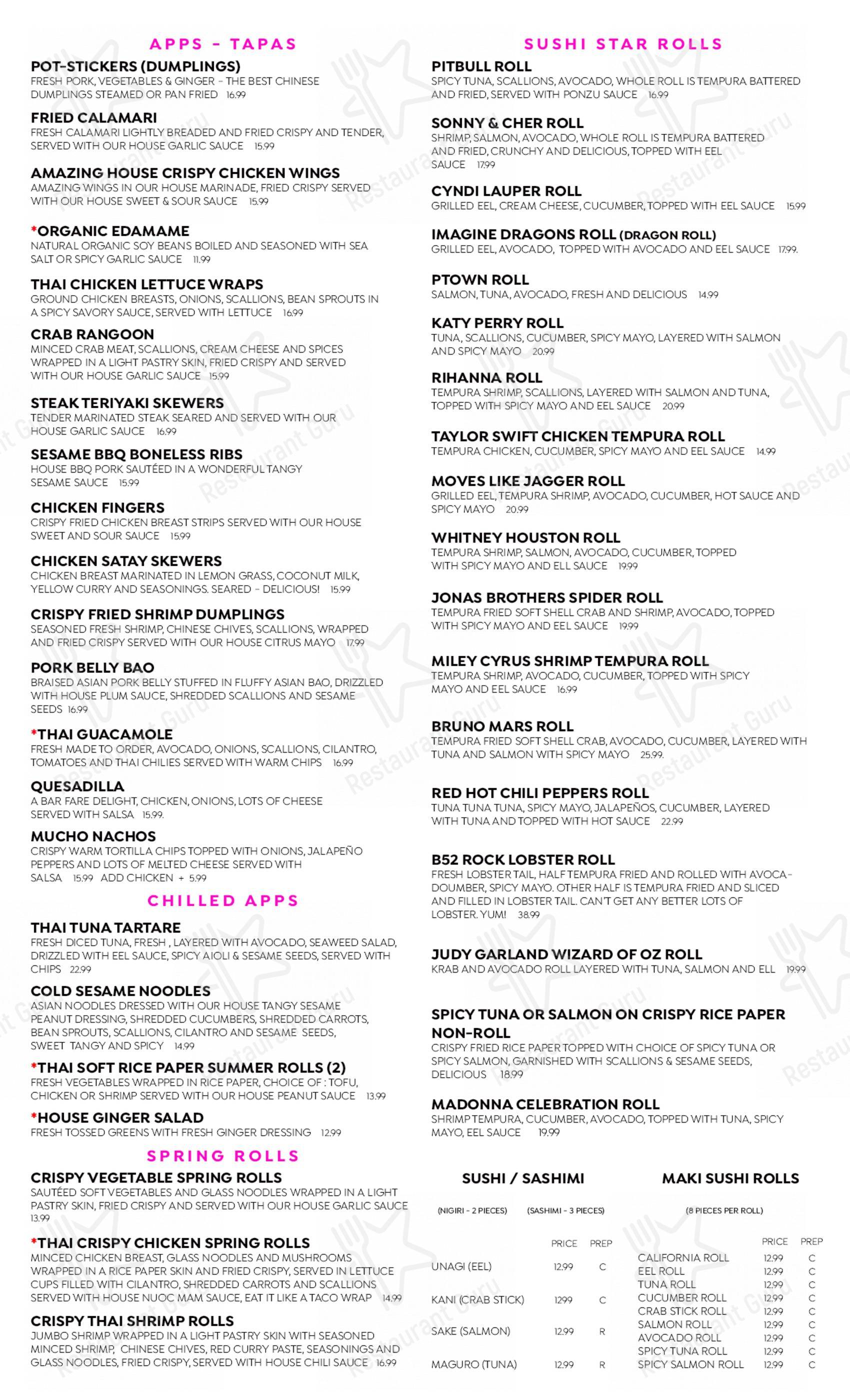 Carta de Monkey Bar Johnny Thai, Provincetown