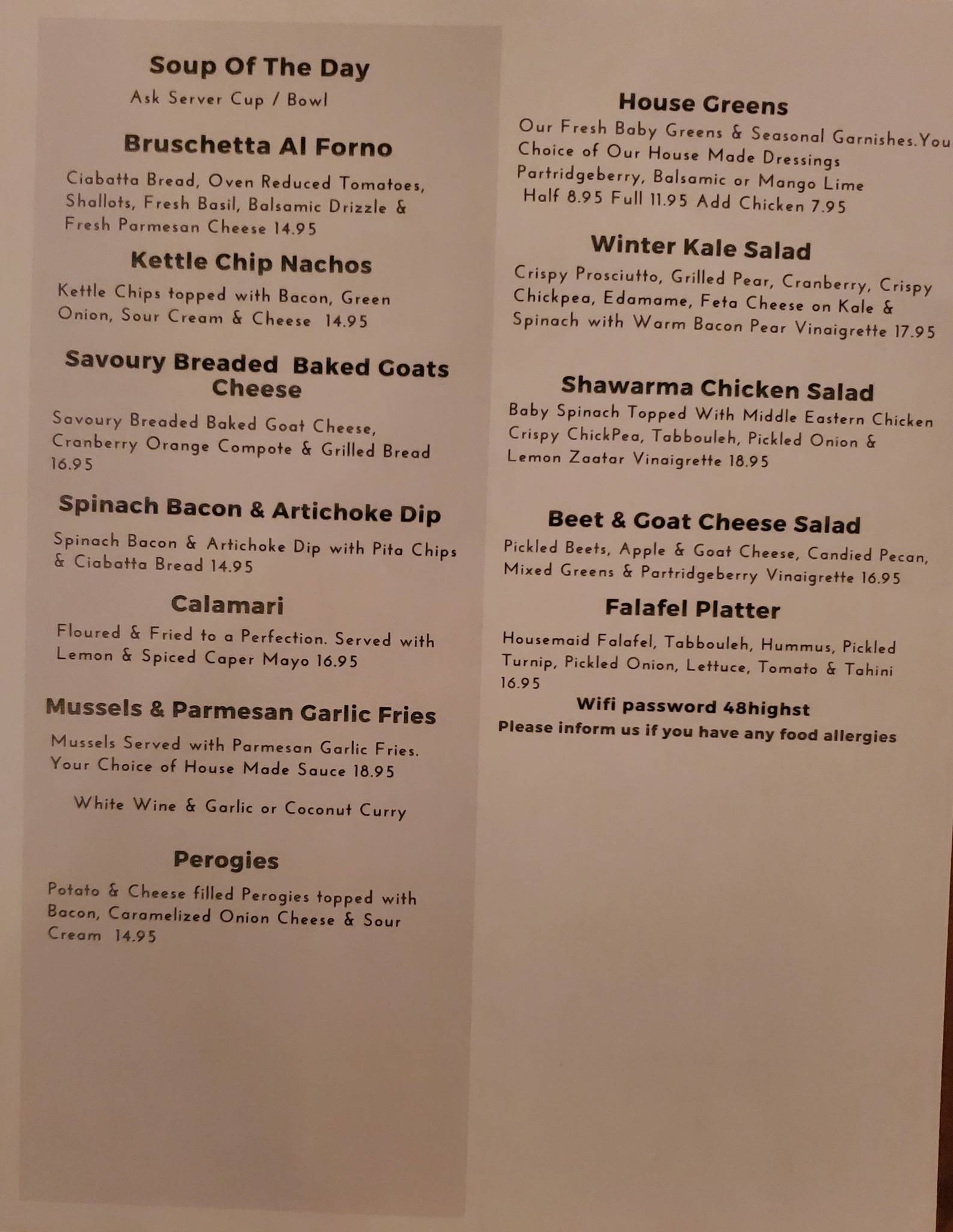 Menu at Juniper Kitchen & Bistro restaurant, Grand Falls-Windsor