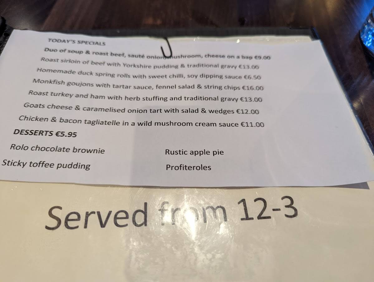Menu at Juniper Restaurant, Mallow