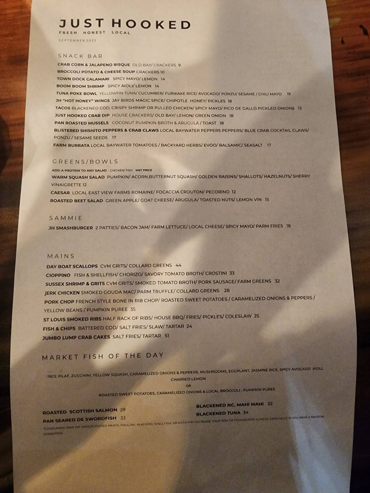 Menu at Just Hooked restaurant, Fenwick Island
