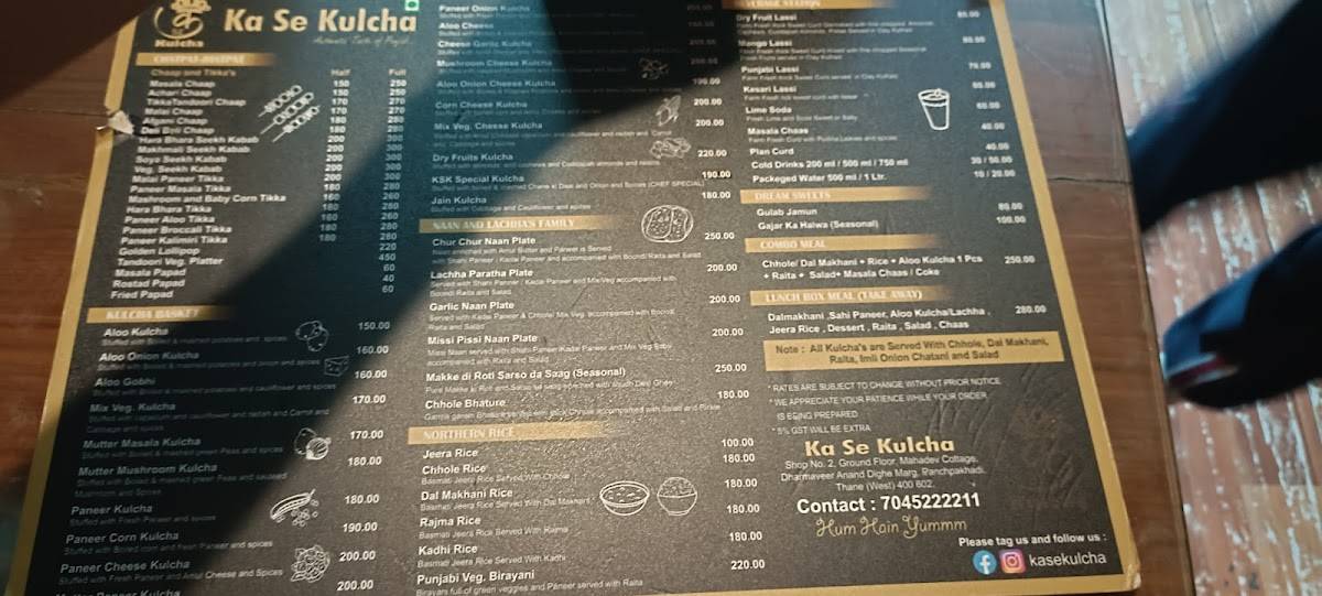 Menu at Ka se Kulcha (KSK), Thane