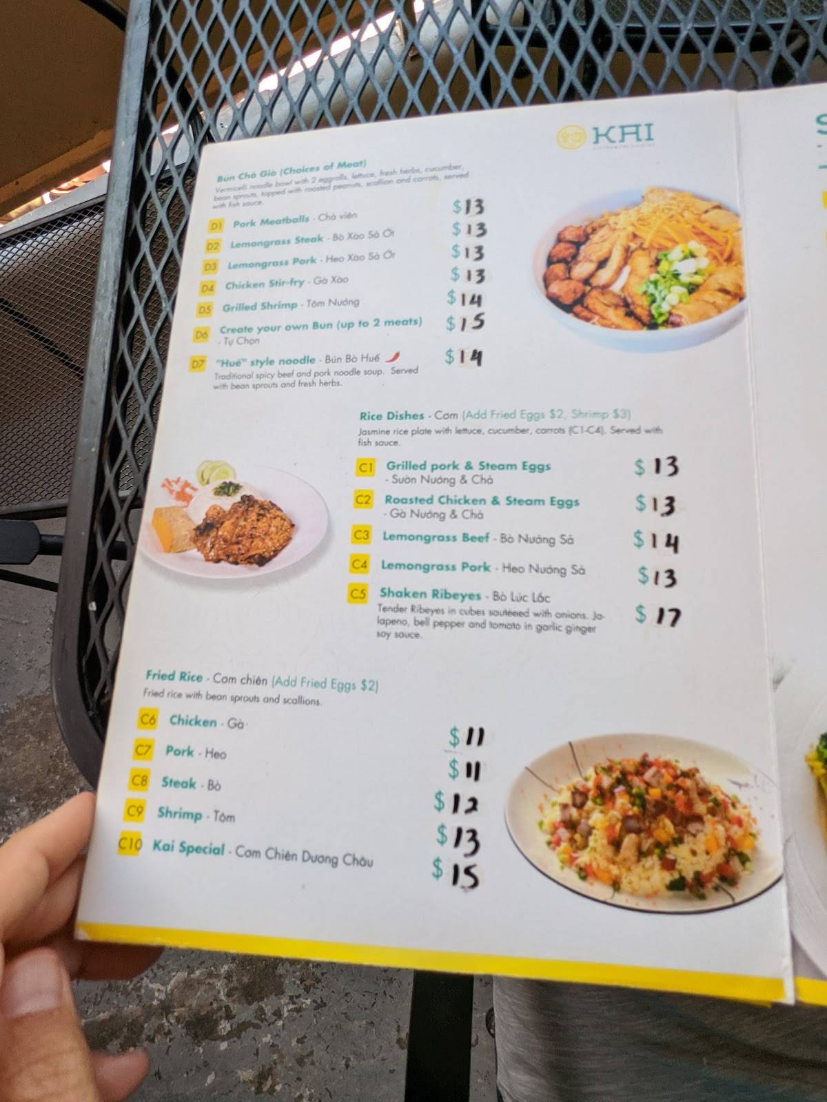 Menu at Kai Vietnamese Cuisine restaurant, Tulsa