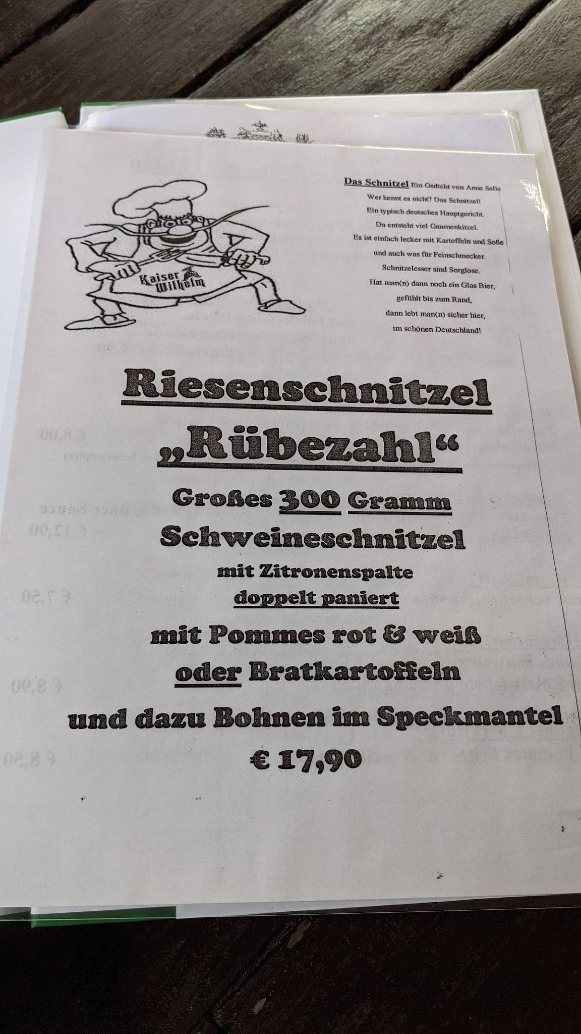 Speisekarte von Restaurant Kaiser-Wilhelm, Bad Karlshafen