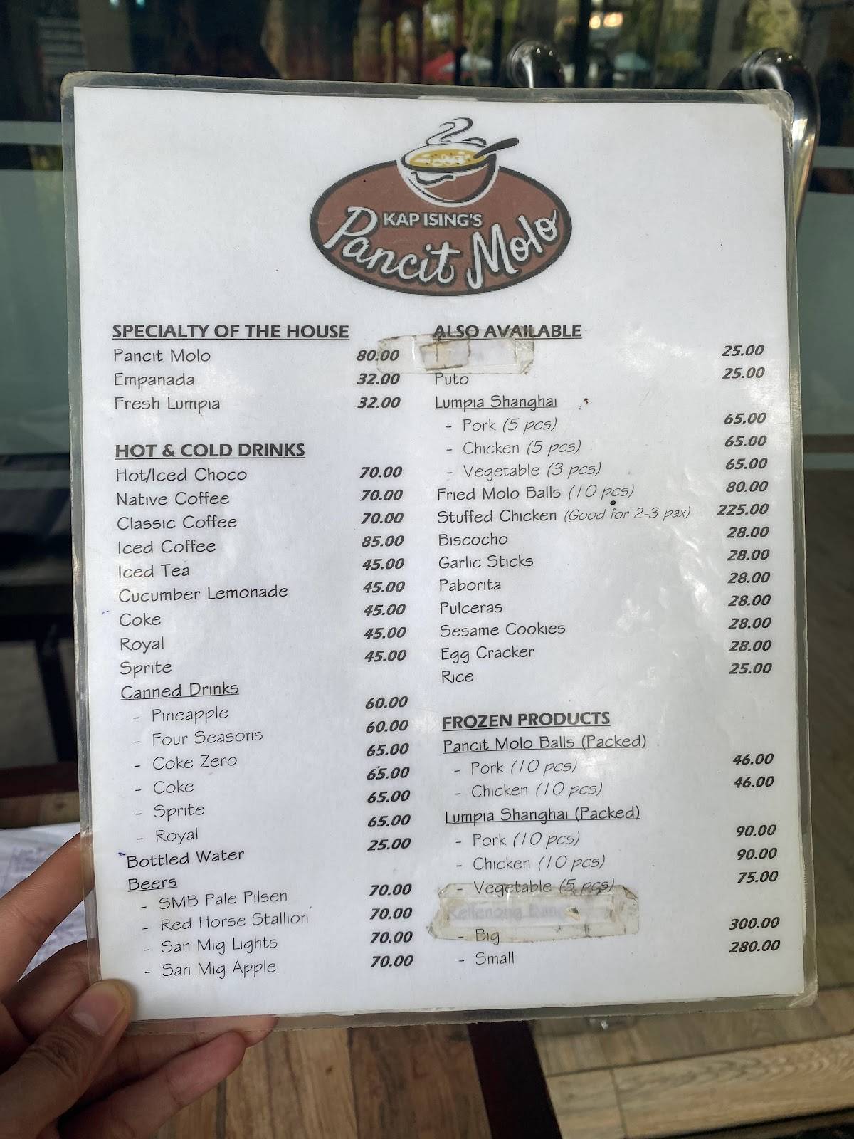 Carta de Kap Ising's Pancit Molo, Iloílo