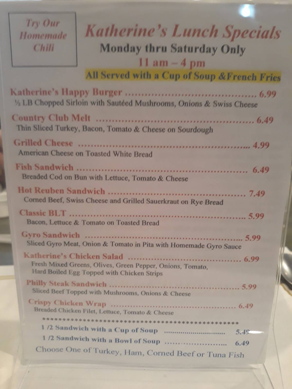 Menu at Katherine's Family Restaurant, Cleveland