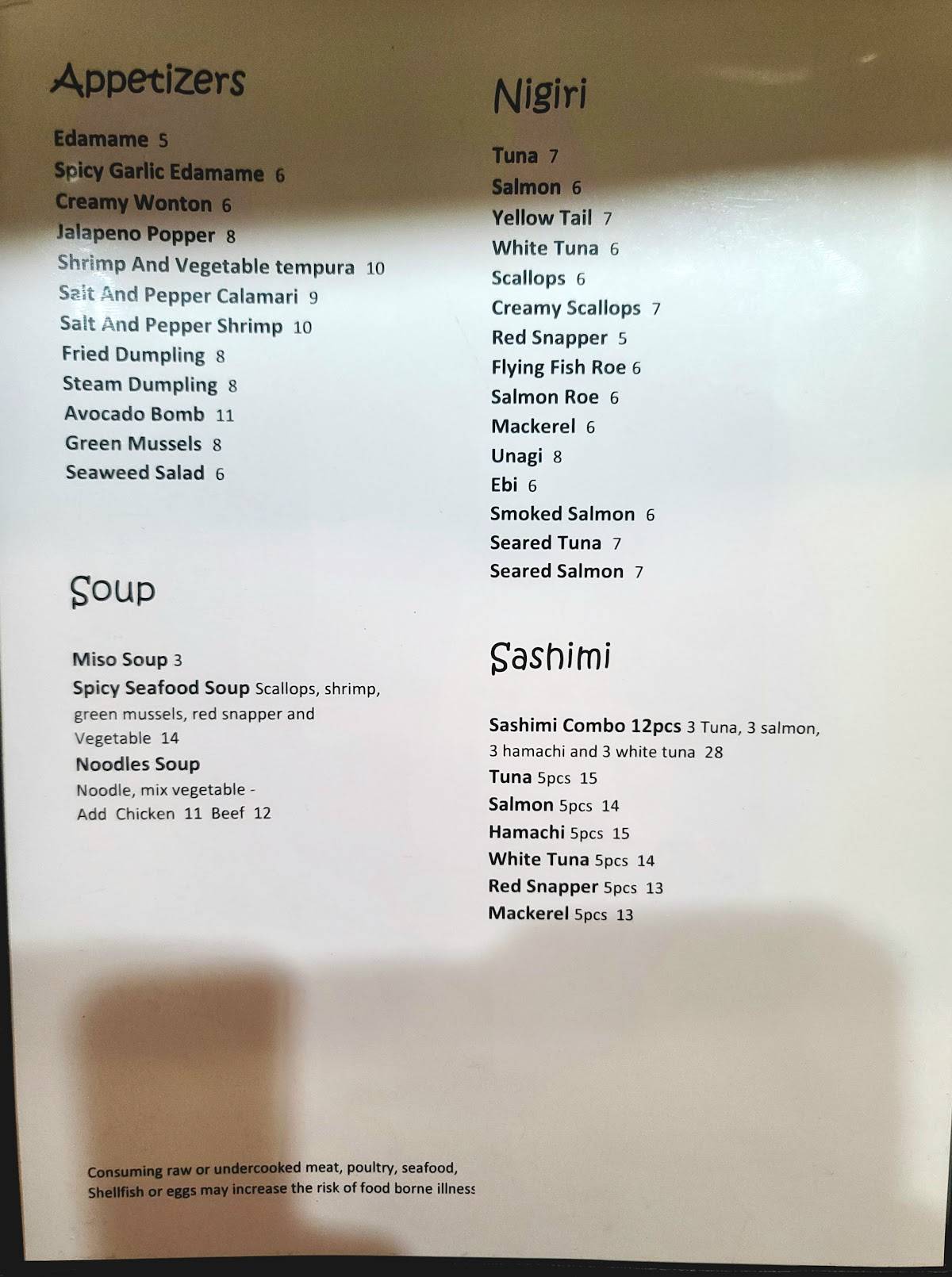 Menu at Kawa River Sushi and Asian Bistro restaurant, Rogue River