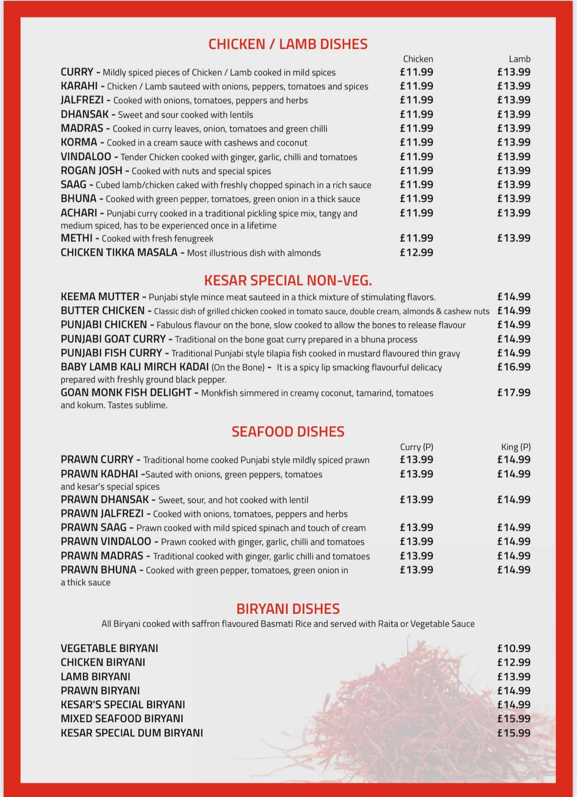 Menu at Kesar II Punjabi Restaurant - Bexleyheath, Bexleyheath