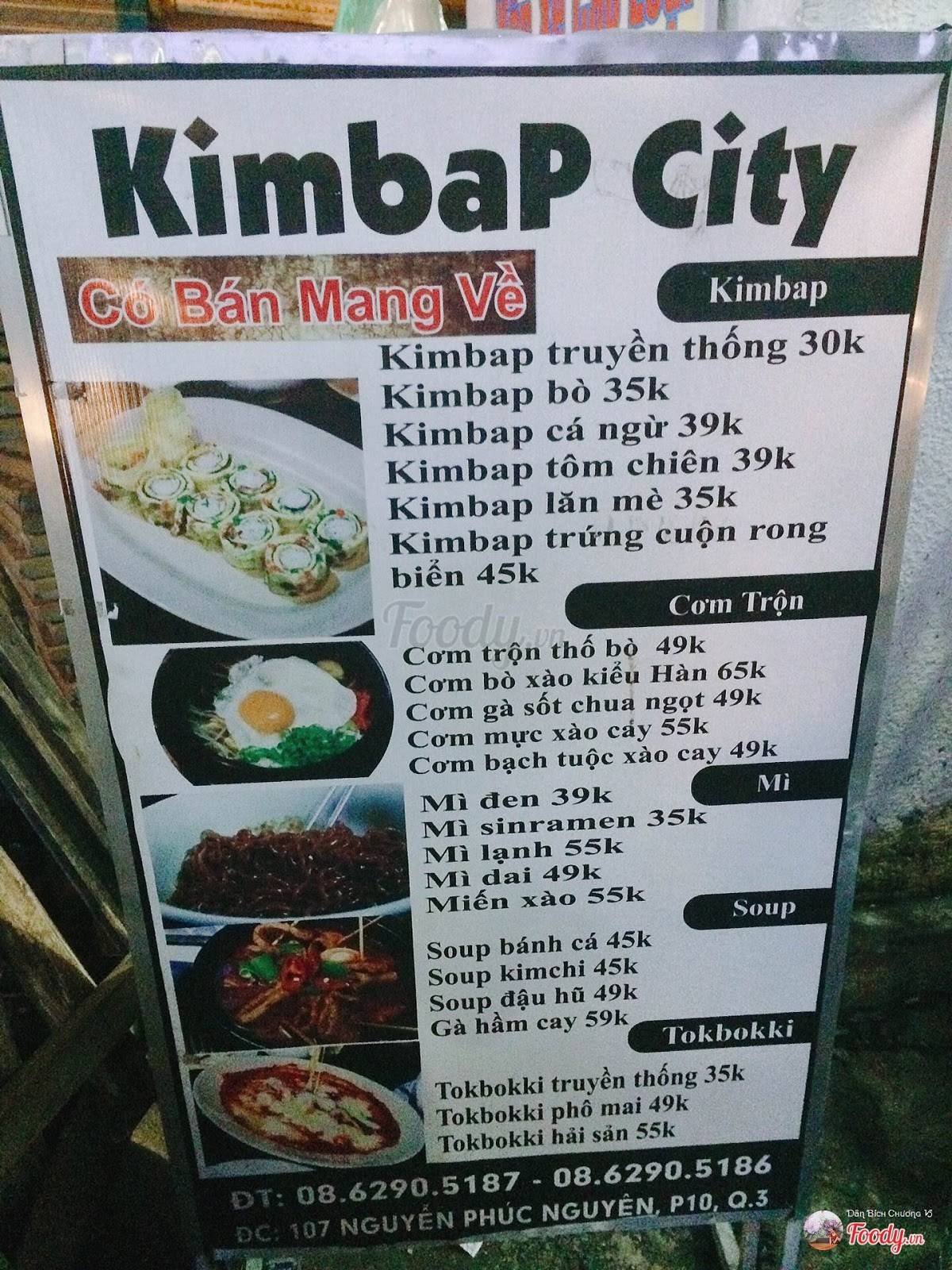 Menu at Kimbap City restaurant, Ho Chi Minh City, 107 Nguyễn Phúc Nguyên
