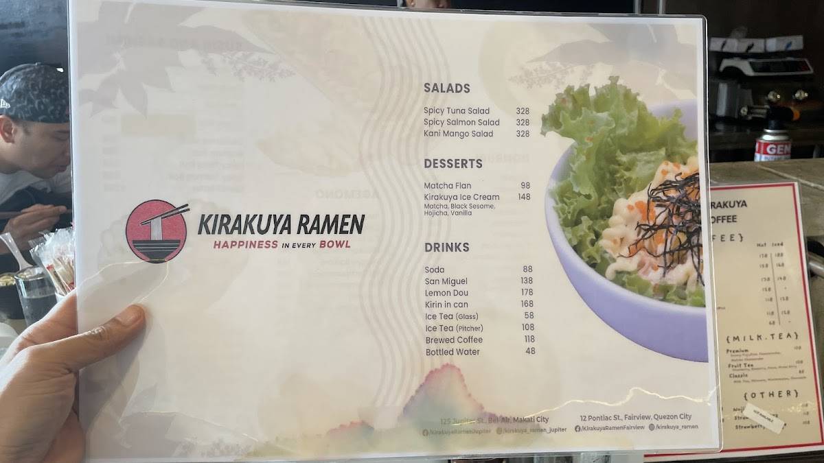 Menu at Kirakuya Ramen - Fairview restaurant, Quezon City
