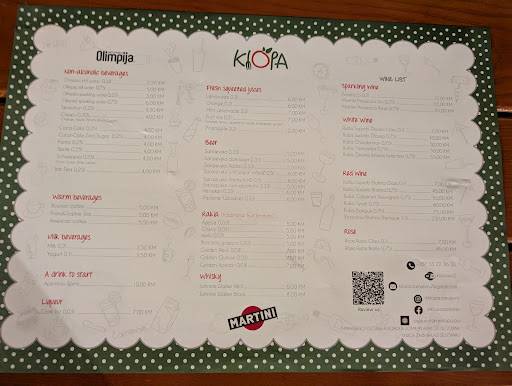 Menu at Klopa restaurant, Sarajevo