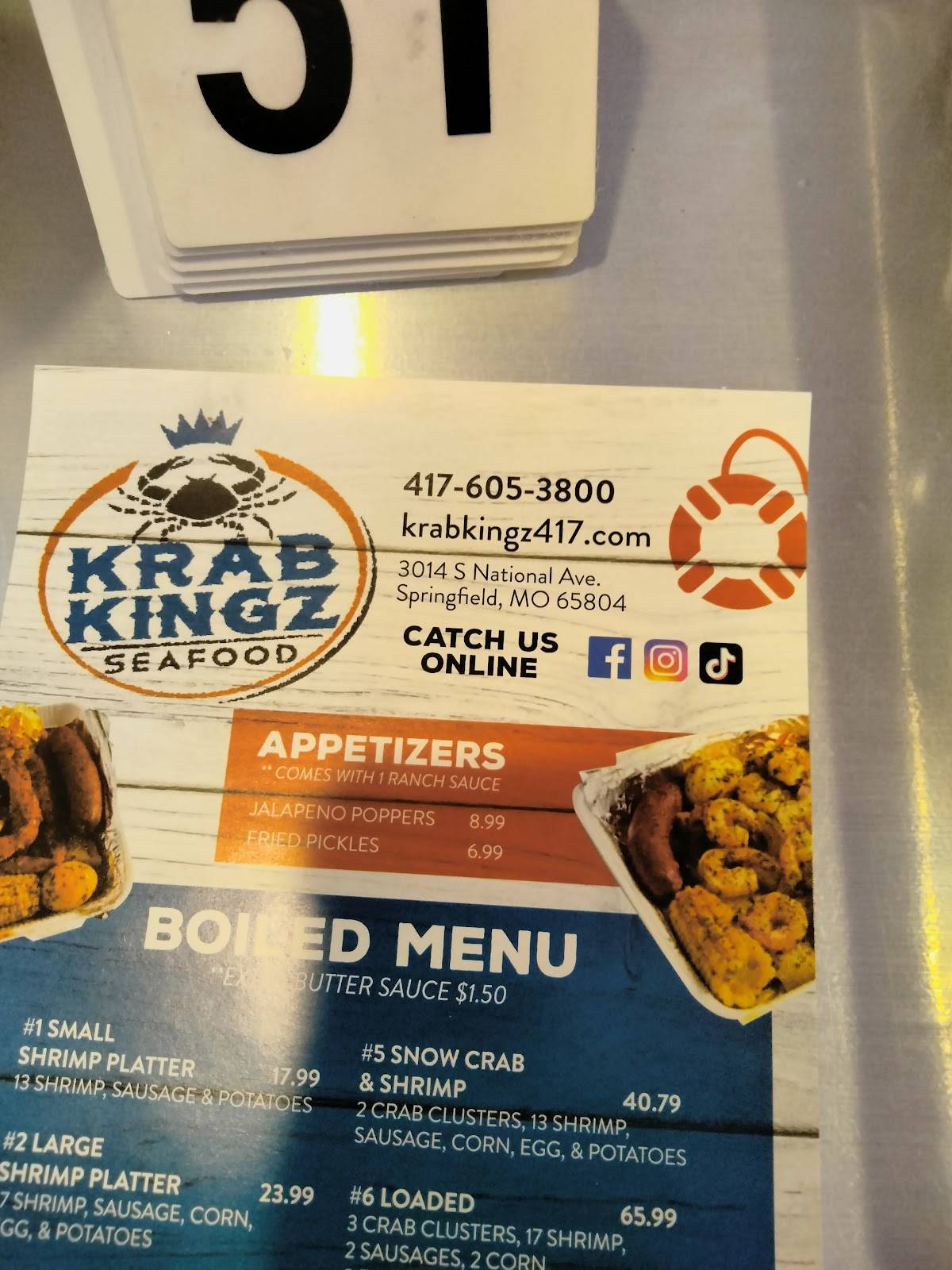 Menu at Krab Kingz Springfield restaurant, Springfield